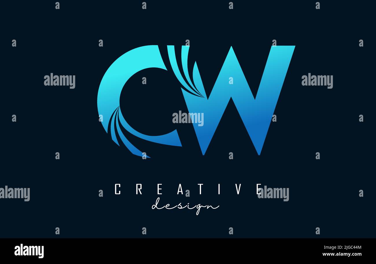 Creative blue letter Cw c w logo with leading lines and road concept ...