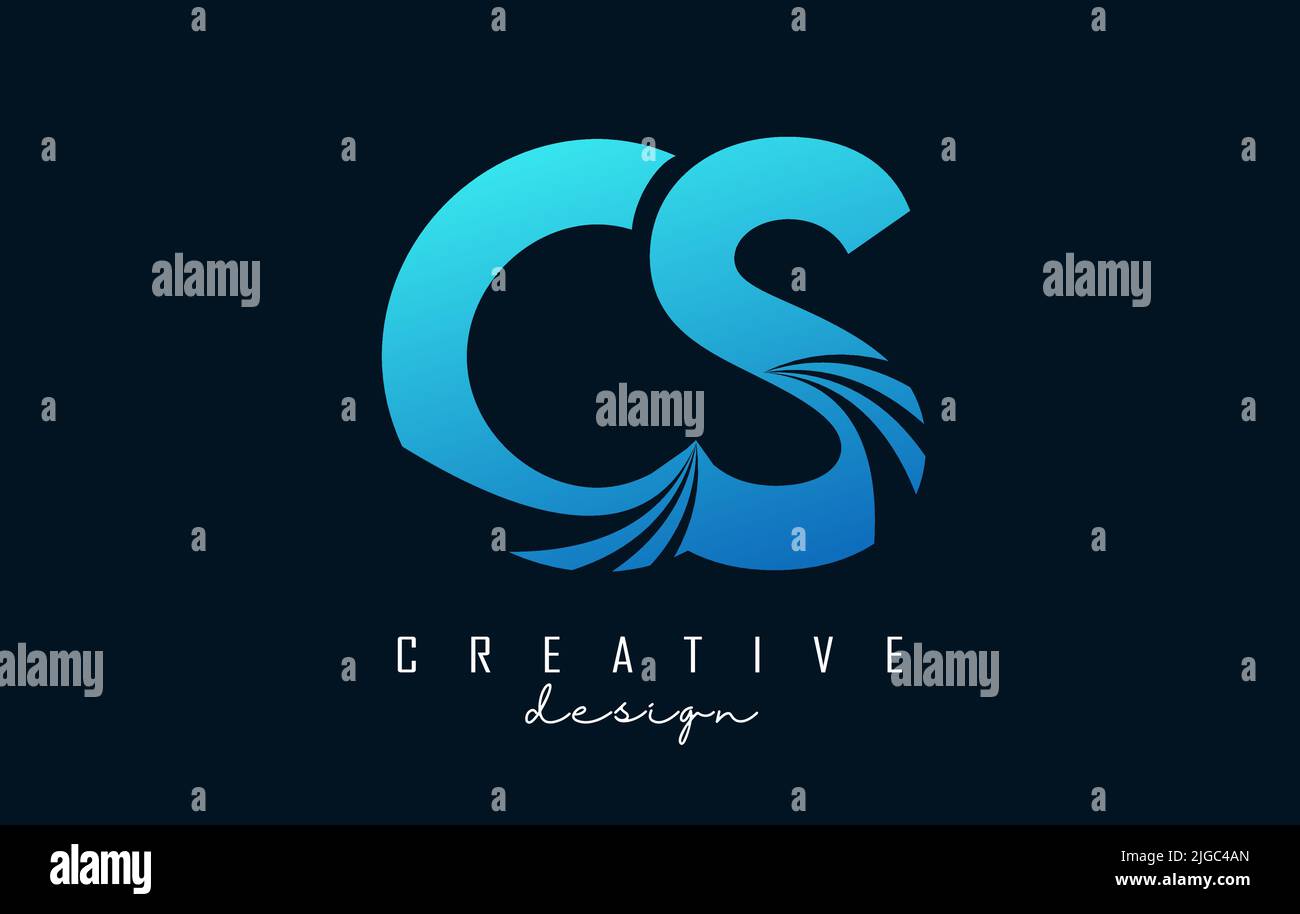 Creative blue letter CS c s logo with leading lines and road concept ...