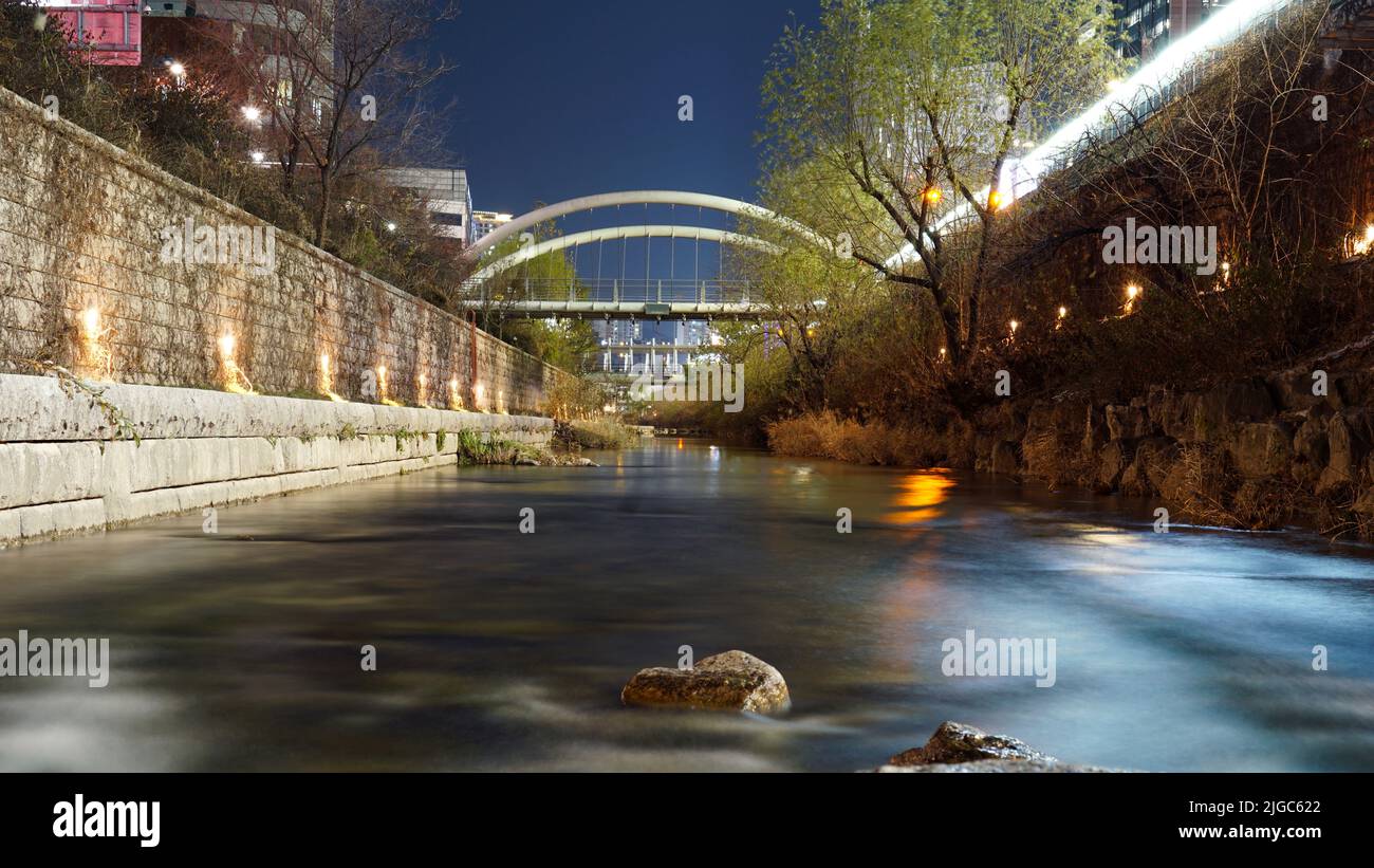Cheonggyecheon Stream Night View, Jongno-gu, Seoul, Korea Stock Photo ...
