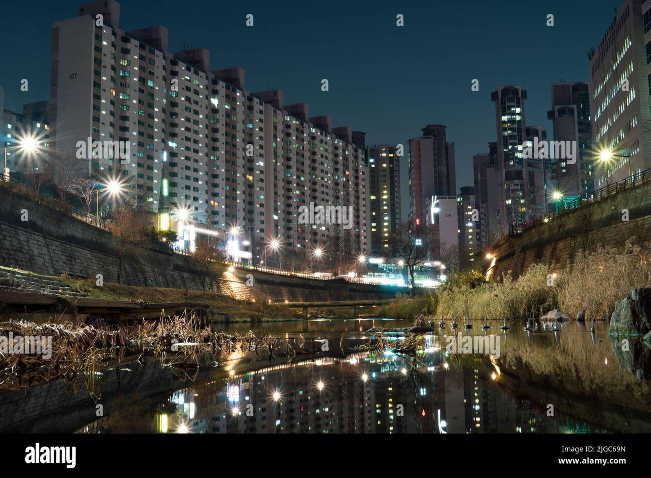 Cheonggyecheon Stream Night View, Jongno-gu, Seoul, Korea Stock Photo ...