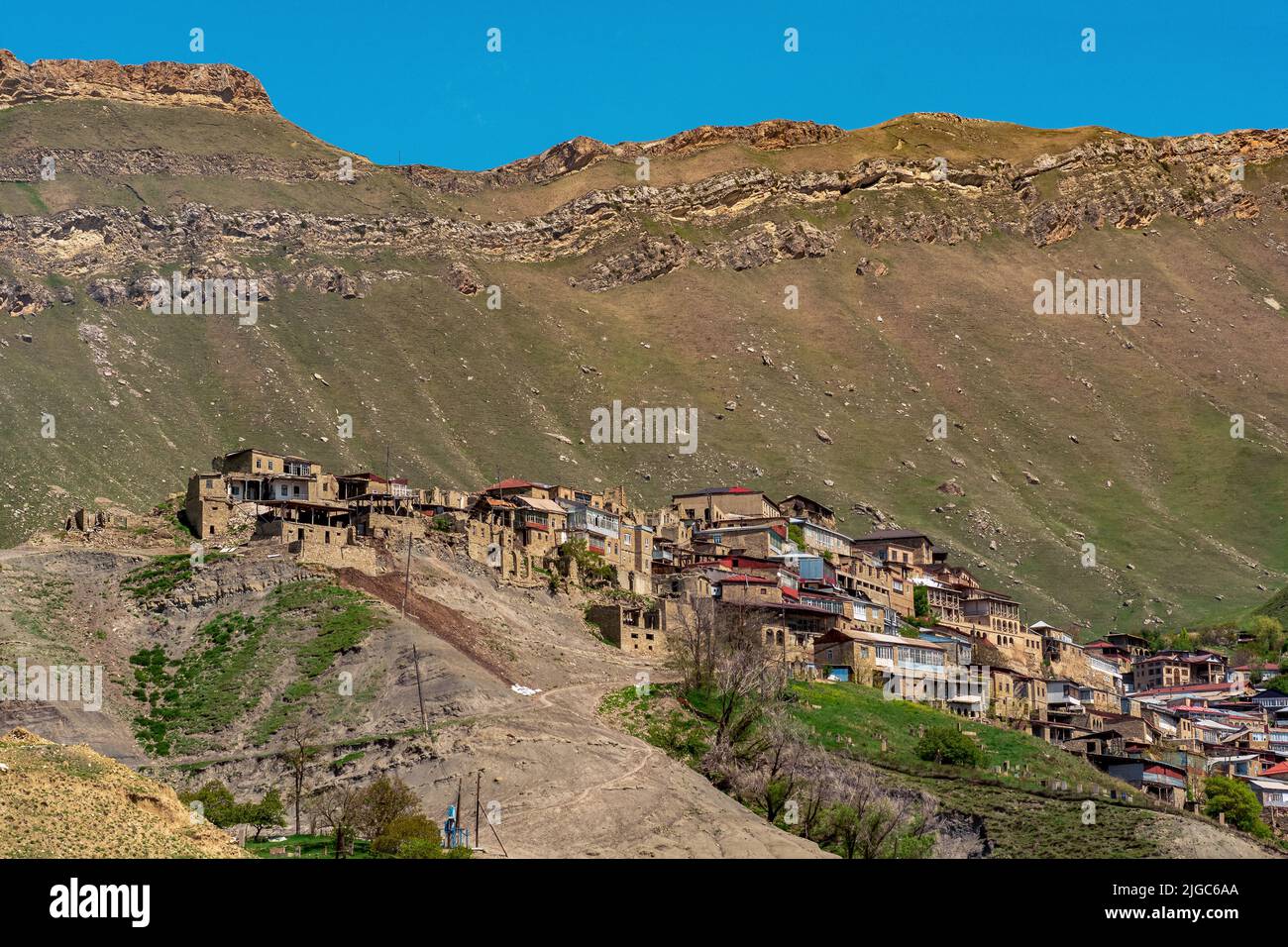 ancient mountain village Chokh on the mountainside in Dagestan Stock ...