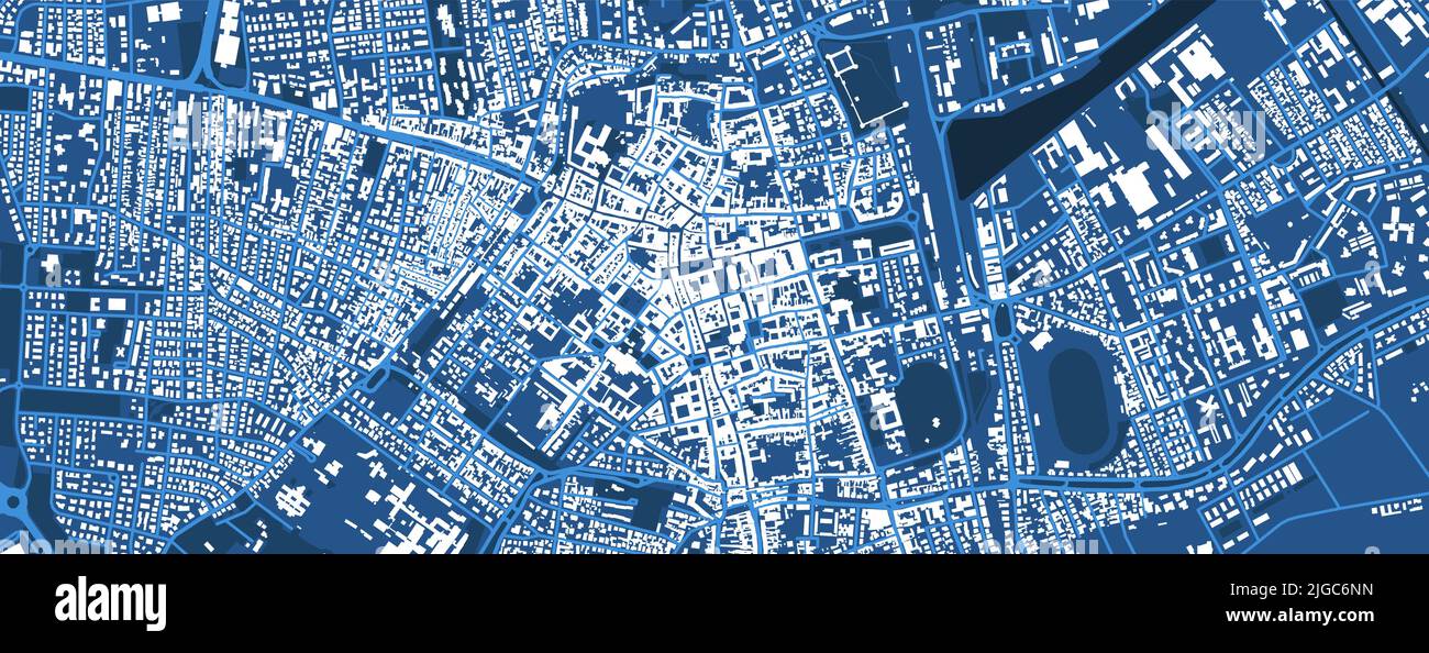 Detailed blue vector map poster of Ravenna city administrative area ...