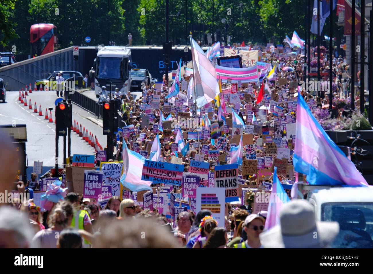London, UK, 9th July, 2022. Thousands of trans rights activists and ...