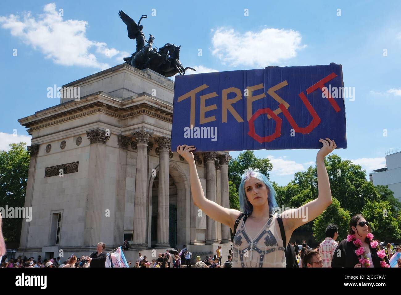 London, UK, 9th July, 2022. Thousands of trans rights activists and ...