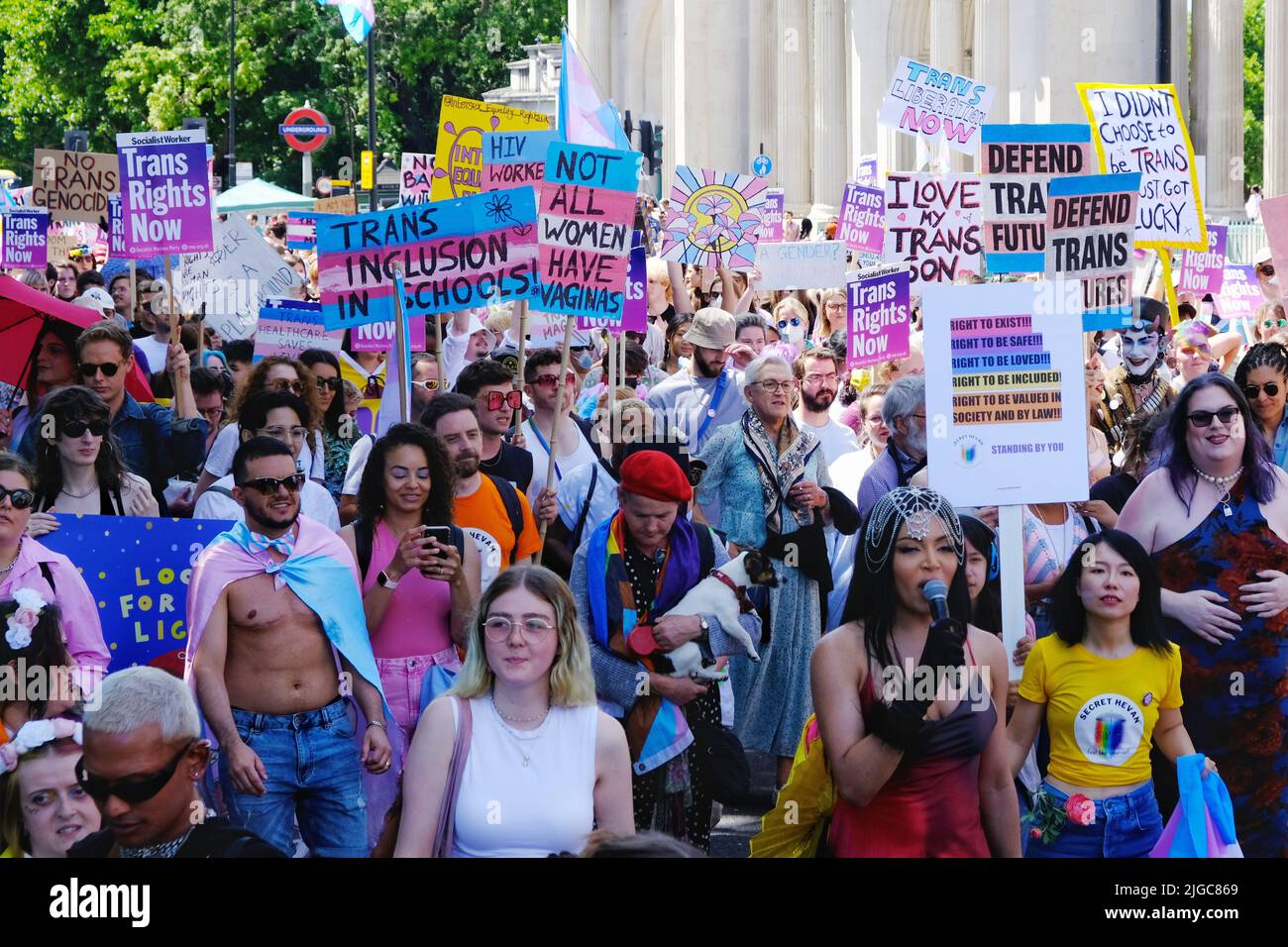 London, UK, 9th July, 2022. Thousands of trans rights activists and ...