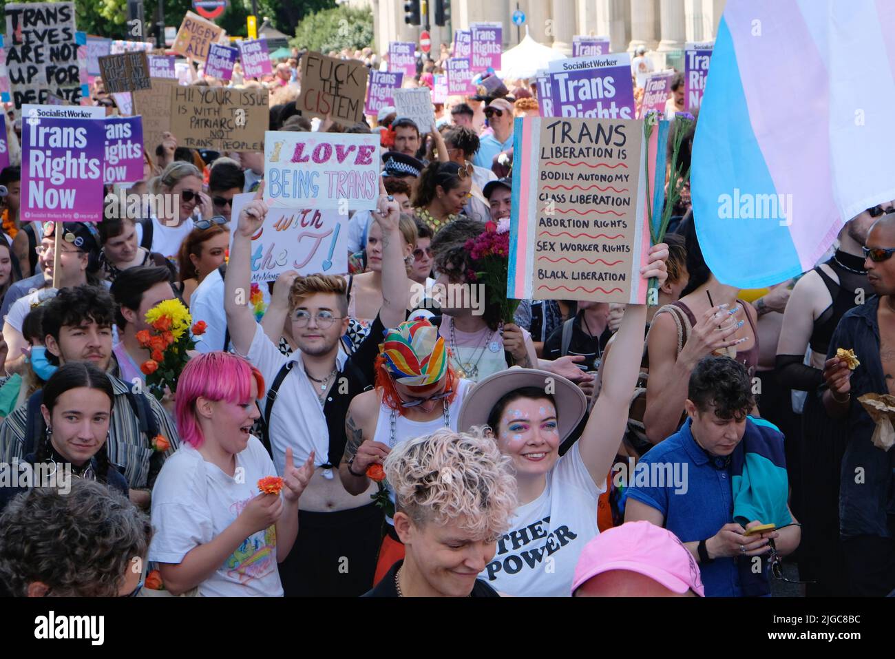 London, UK, 9th July, 2022. Thousands of trans rights activists and ...