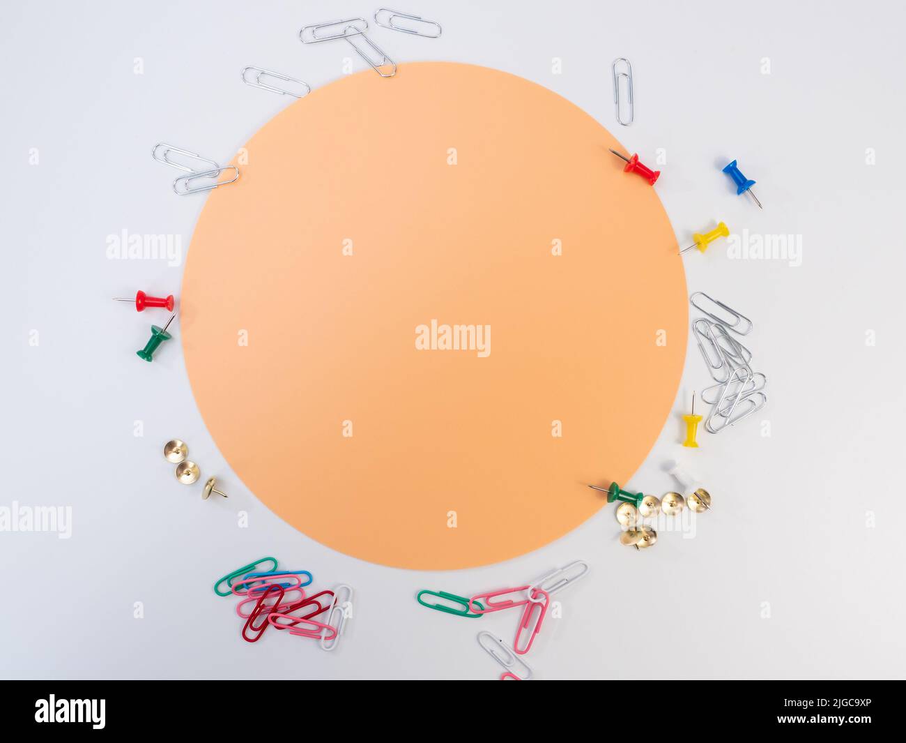 Set of colored paper clips and thumbtacks. Buttons and paper clips ...