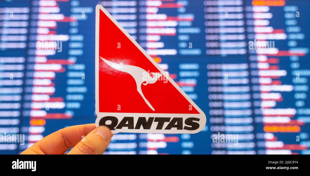 December 11, 2021, Sydney, Australia. The emblem of Qantas Airlines ...