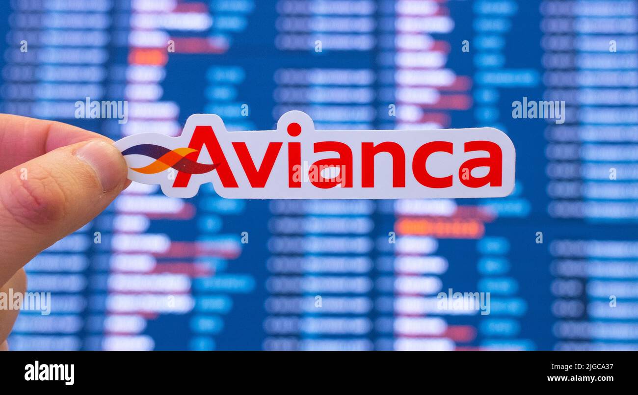 December 11, 2021, Bogota, Colombia. Avianca emblem against the ...