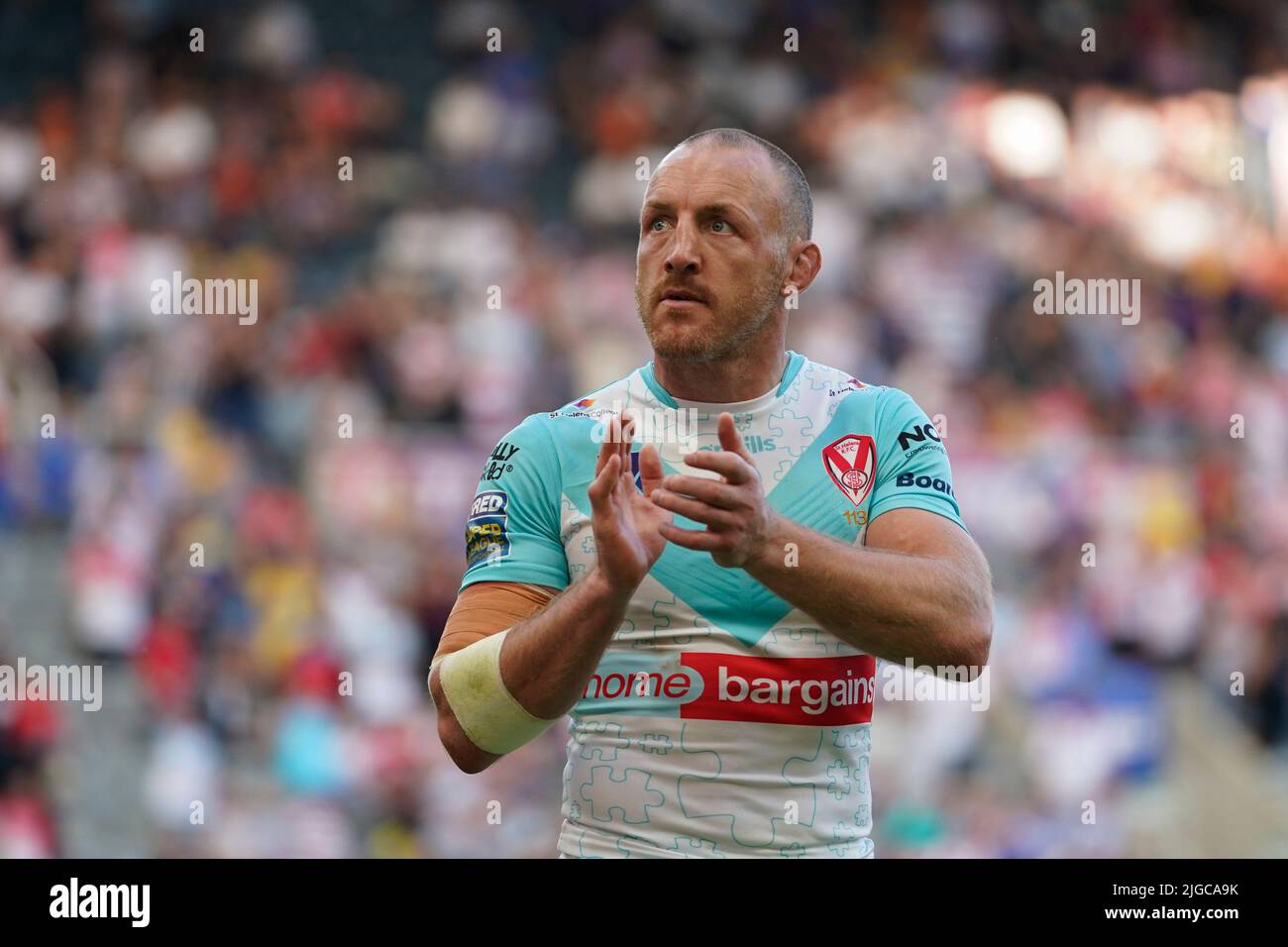 James Roby #9 of St Helens salutes the fans after the game Stock Photo ...