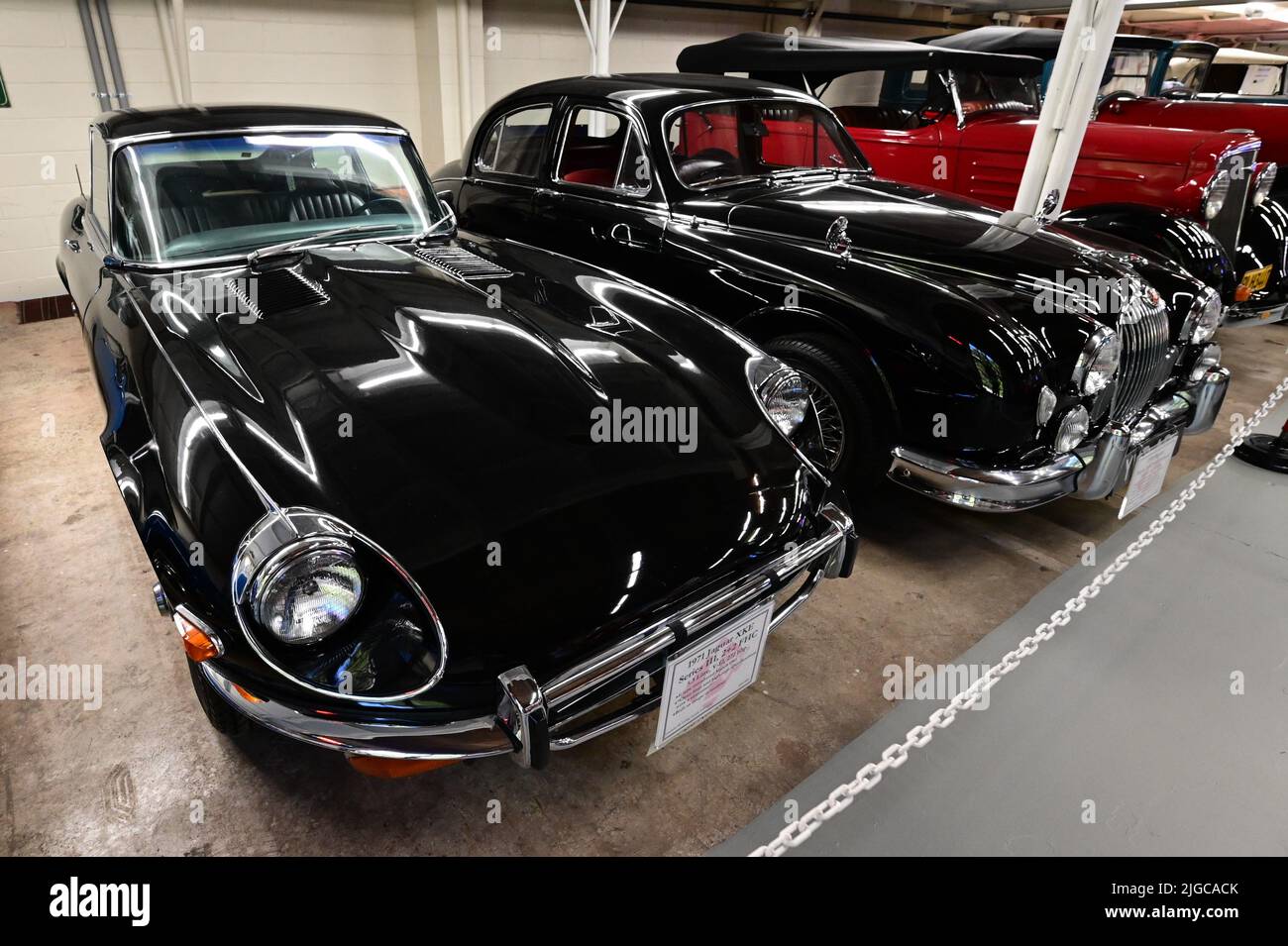 Black Jaguar E type and Mk 1 saloon Stock Photo - Alamy