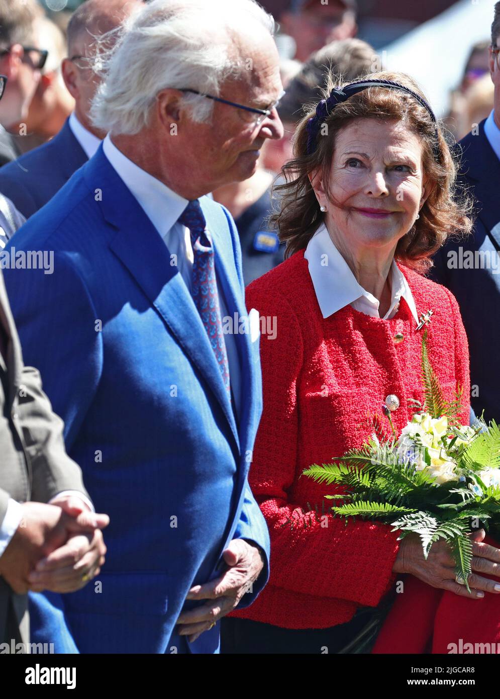 King Carl Gustaf and Queen Silvia arrive at Berg's locks after a boat ...