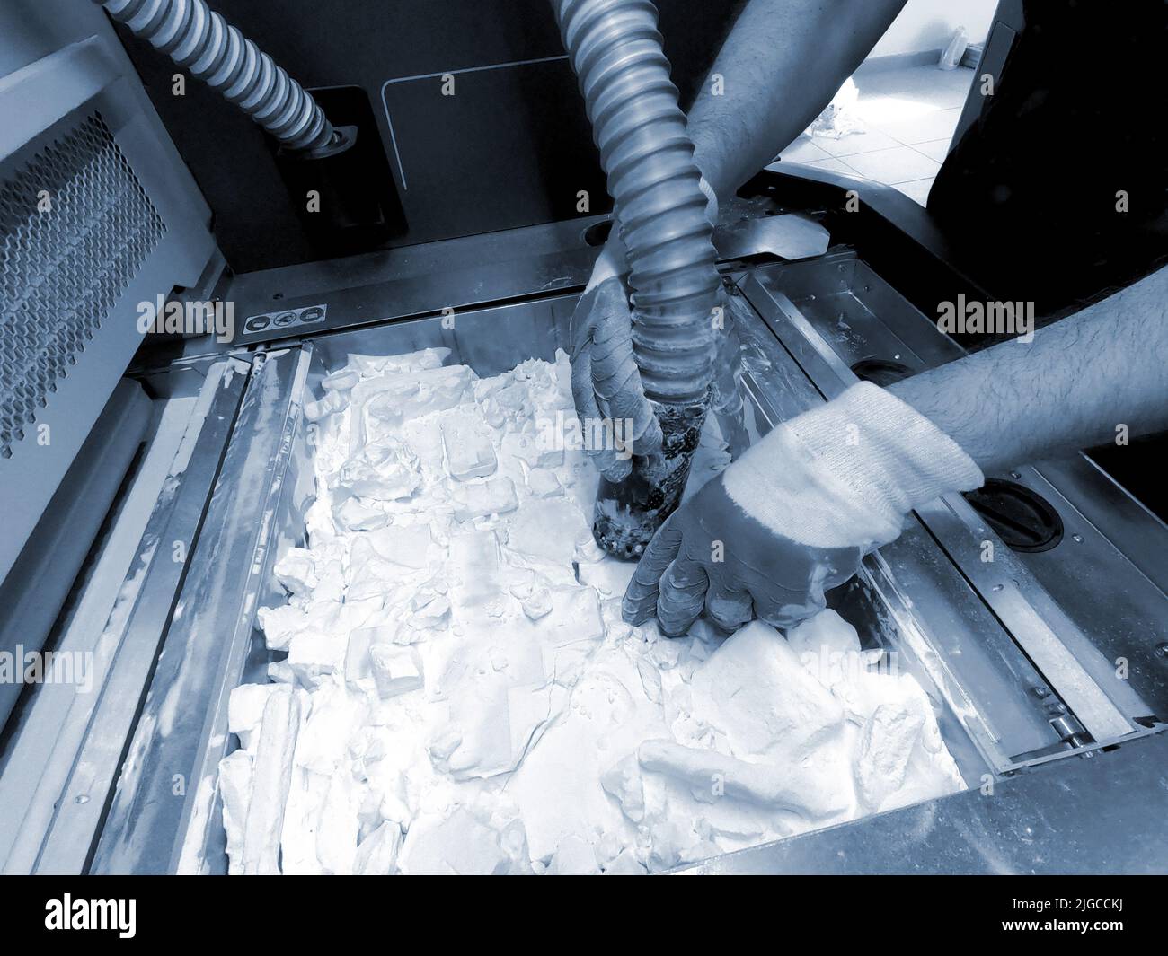 Engineer or artist designer printing 3D parts and shaping models from ...