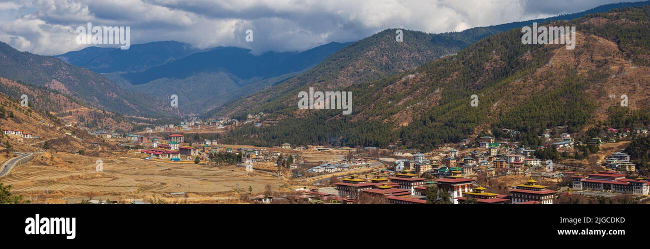 Aerial Panorama View of the Cityscape of Bhutans Capitol City Thimphu ...