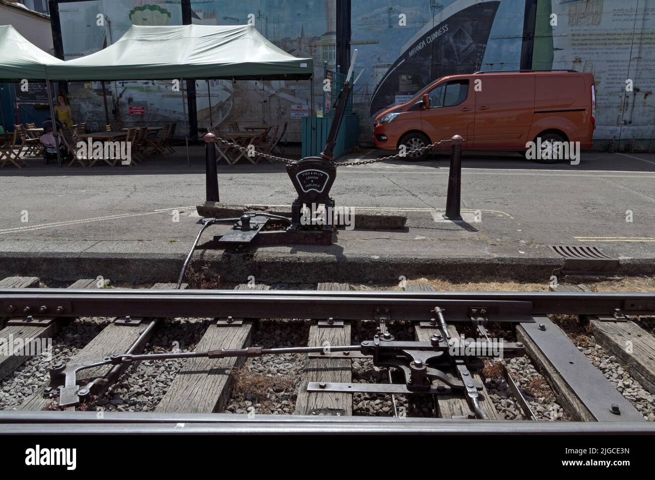 Rail track manual changing point and mechanism, Bristol docks. Summer ...