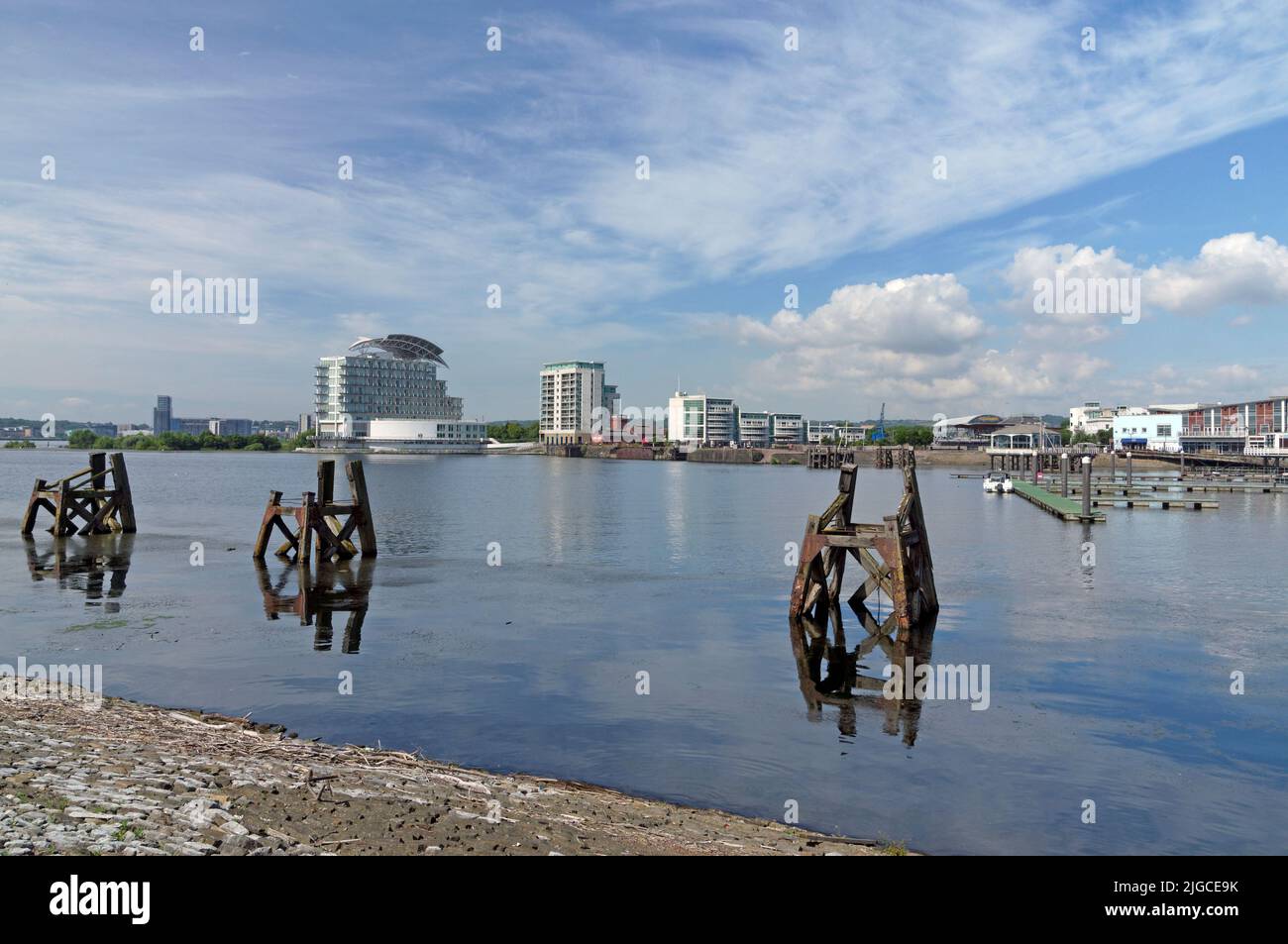 Cardiff Bay views. St David's Hotel (Voco) across Cardiff Bay with calm ...
