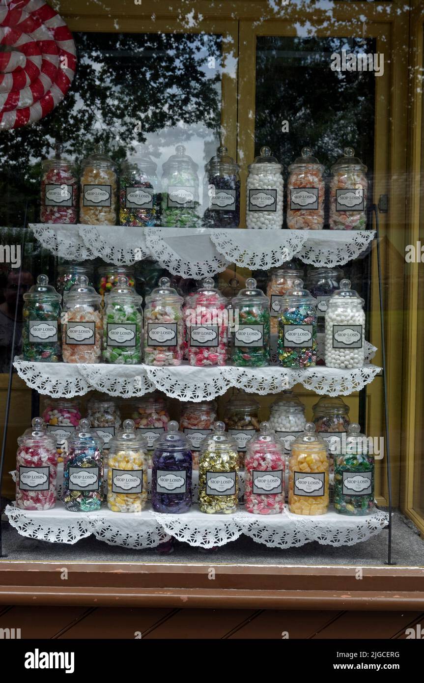 The Sweet Shop, Siop Losin, window display of various old fashioned ...