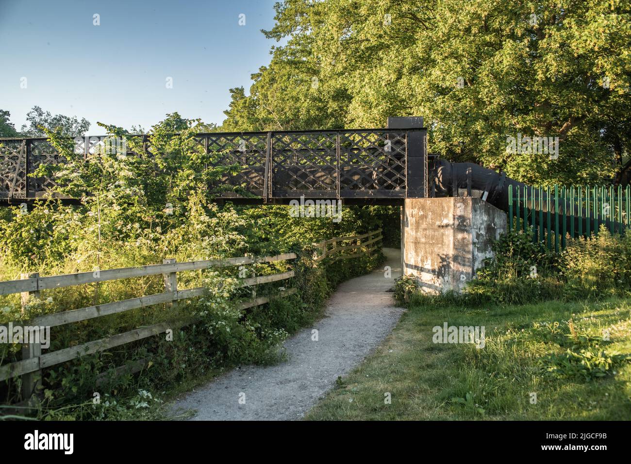 Nantwich Mill Island water pipeline sunny evening landscape, Cheshire ...