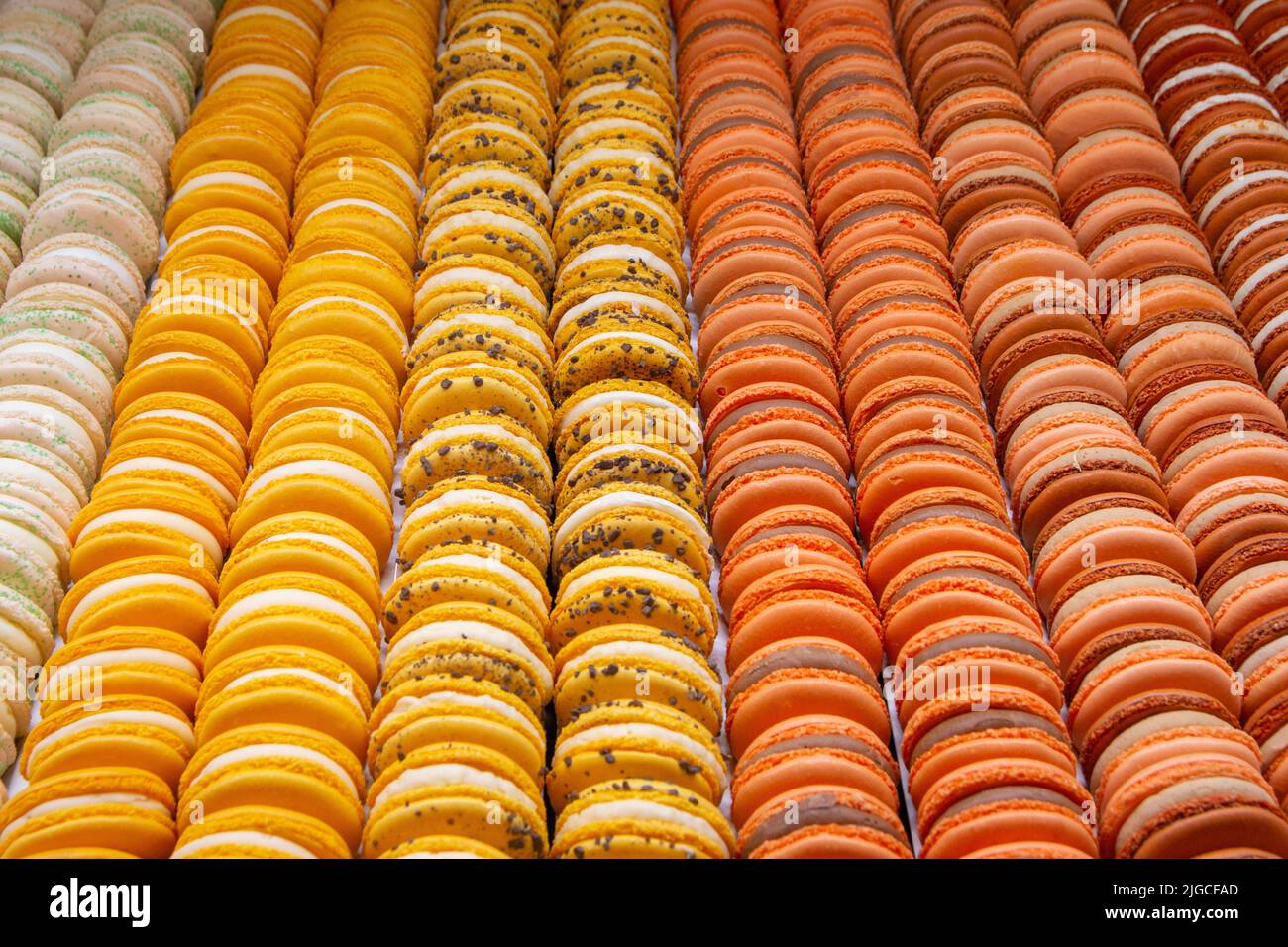 Delicious colourful rows of macaroons Stock Photo - Alamy