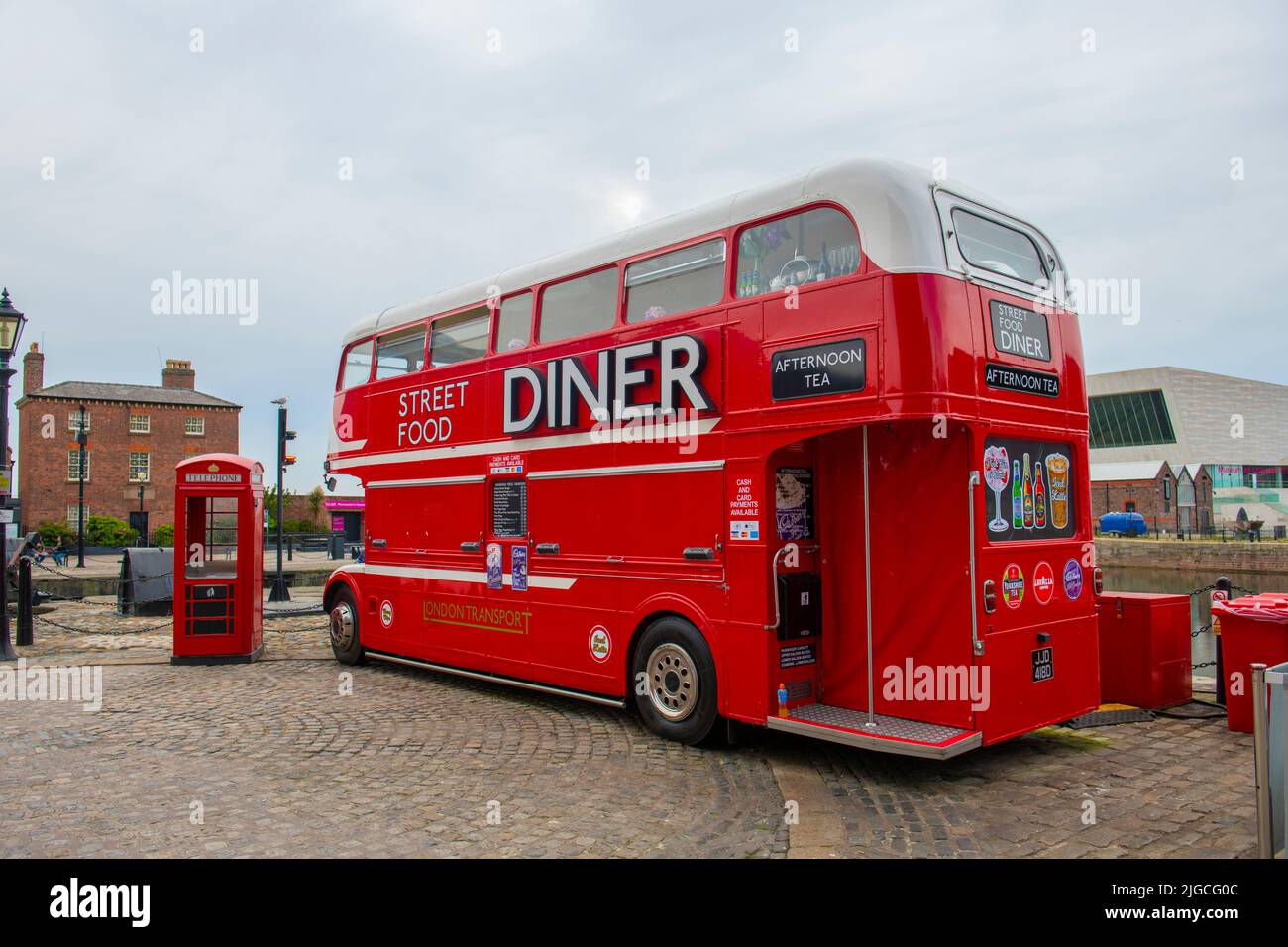 Street Food Diner Bus on Hartley Quay at Royal Albert Dock at Maritime ...
