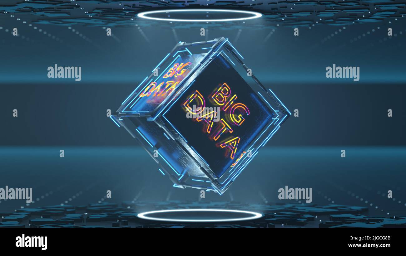 Big data on abstract technology cube. Big data visualization ...