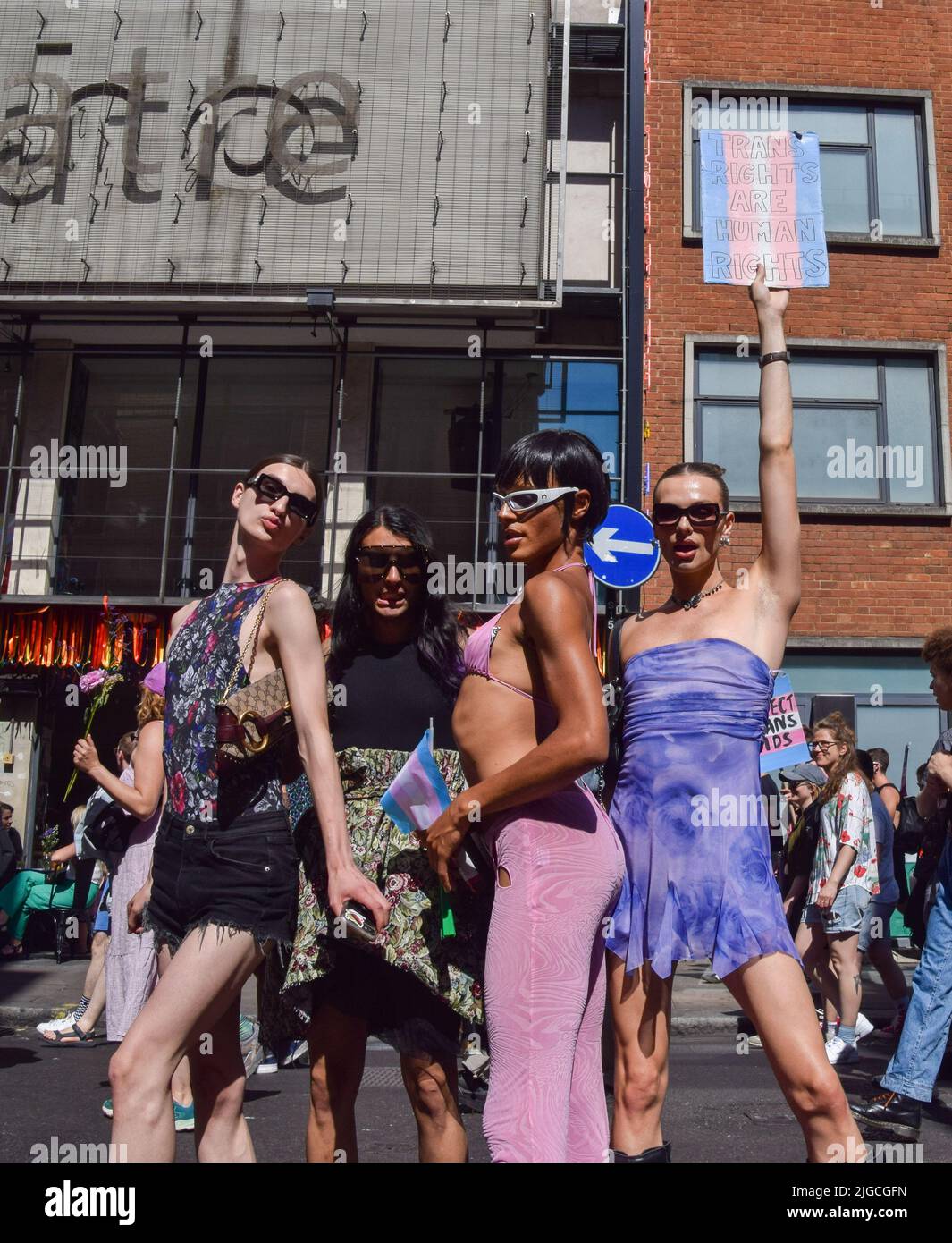 London, England, UK. 9th July, 2022. Protesters pass through Soho ...