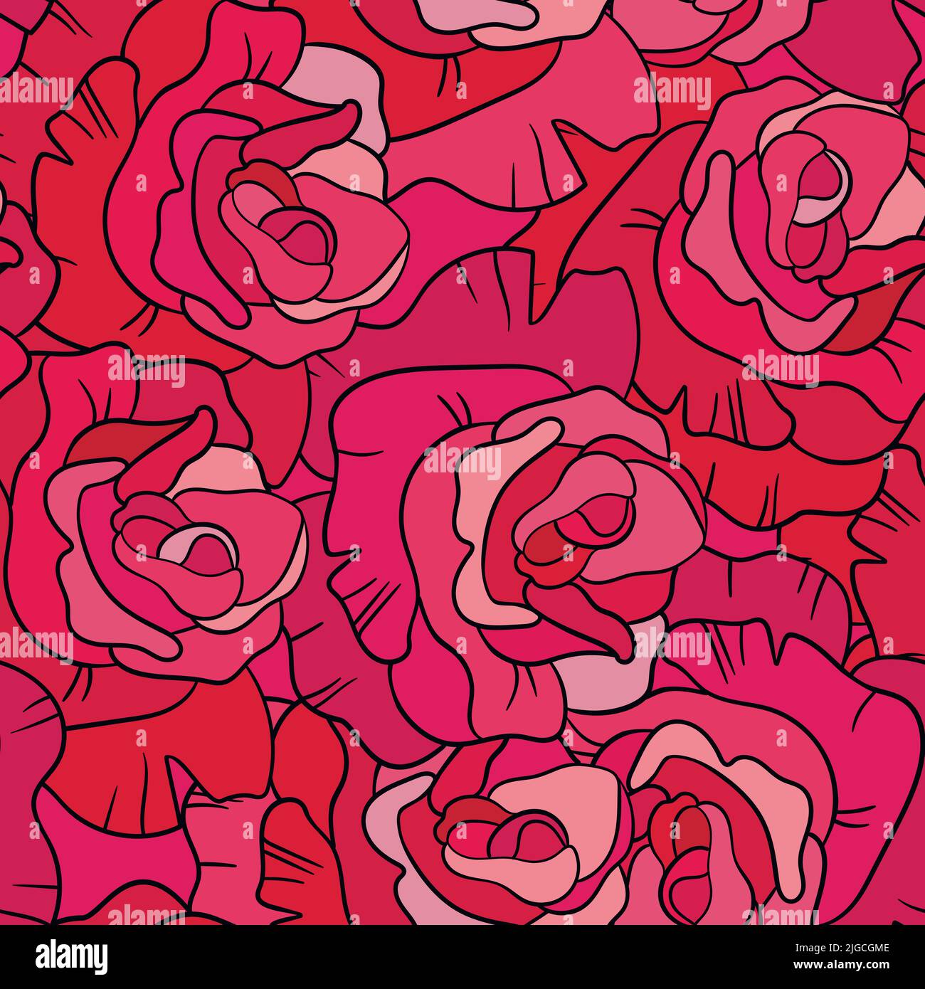 Seamless floral pattern with pink roses. Cartoon style. Design for ...