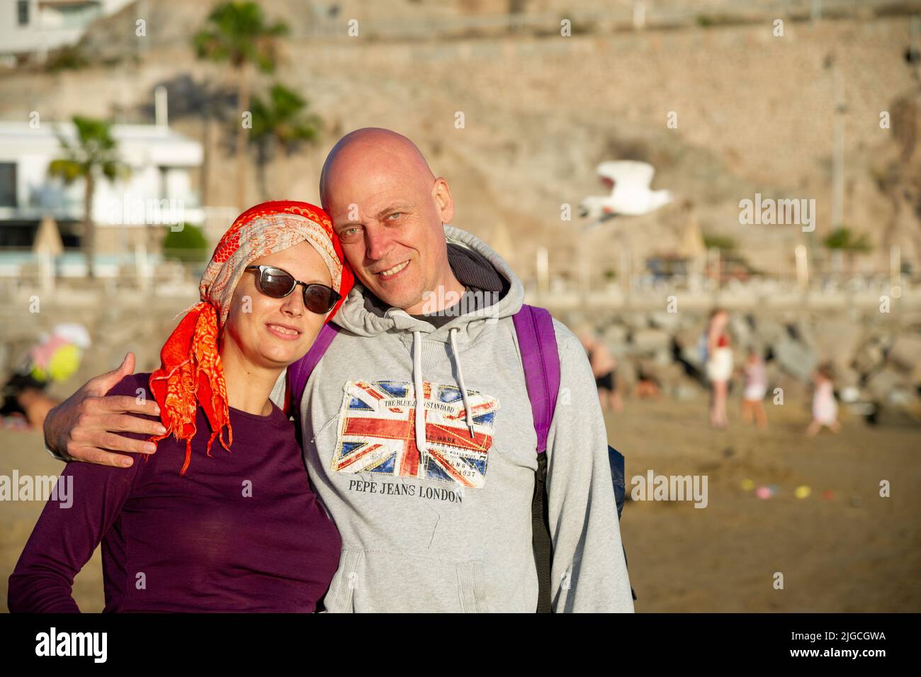 February 4 2022-Mature couple poses on the beach in Puerto Rico Canary ...