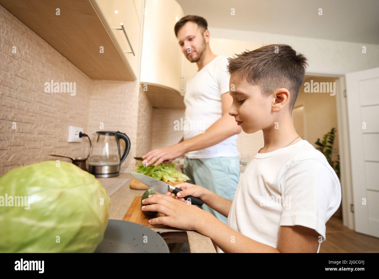 Cutting cabbage in kitchen prepare hi-res stock photography and images ...