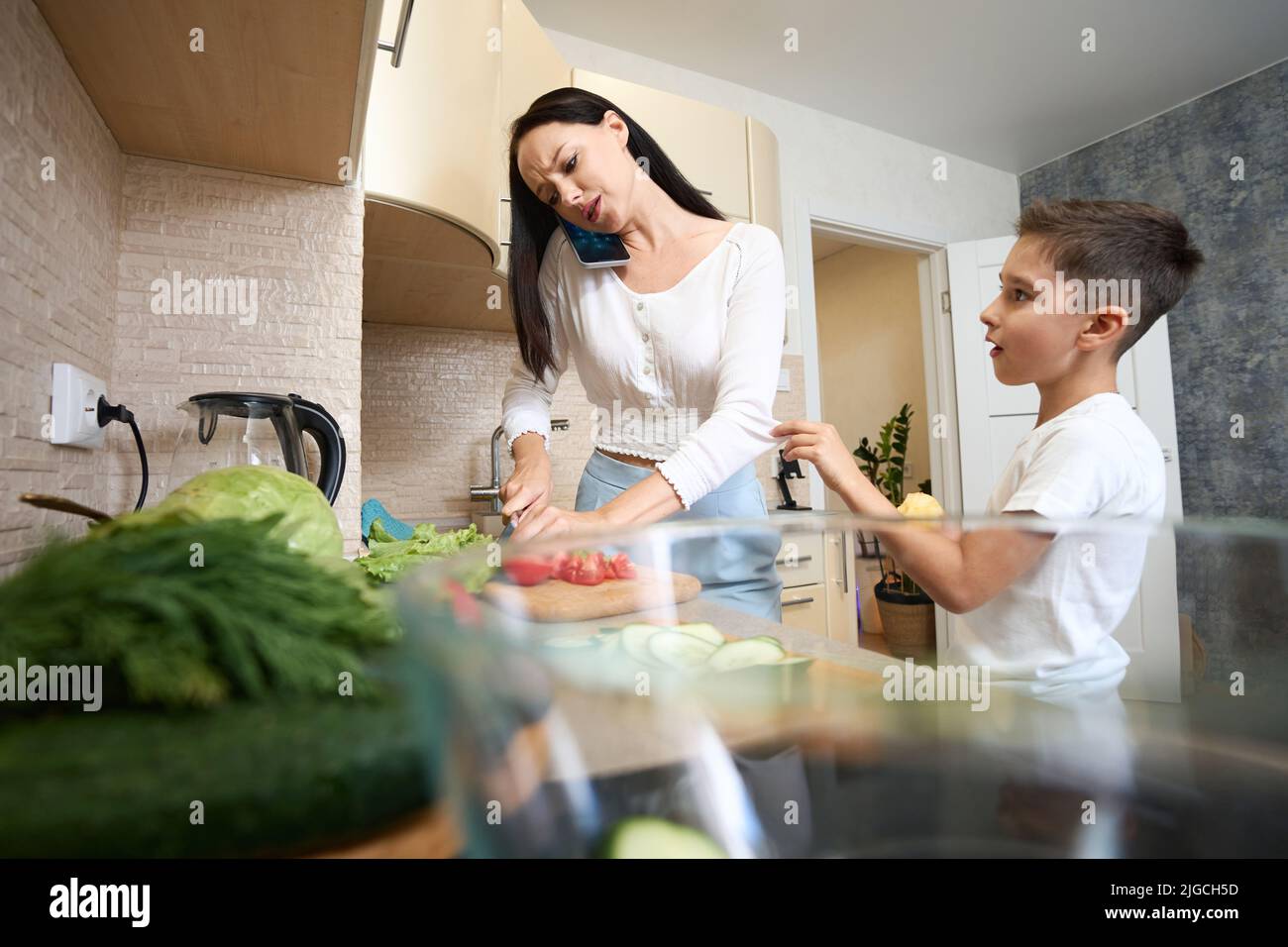 Busy mother doing multiple tasks at one in kithen Stock Photo - Alamy Busy mother doing multiple tasks at one in kithen Stock Photo - Alamy