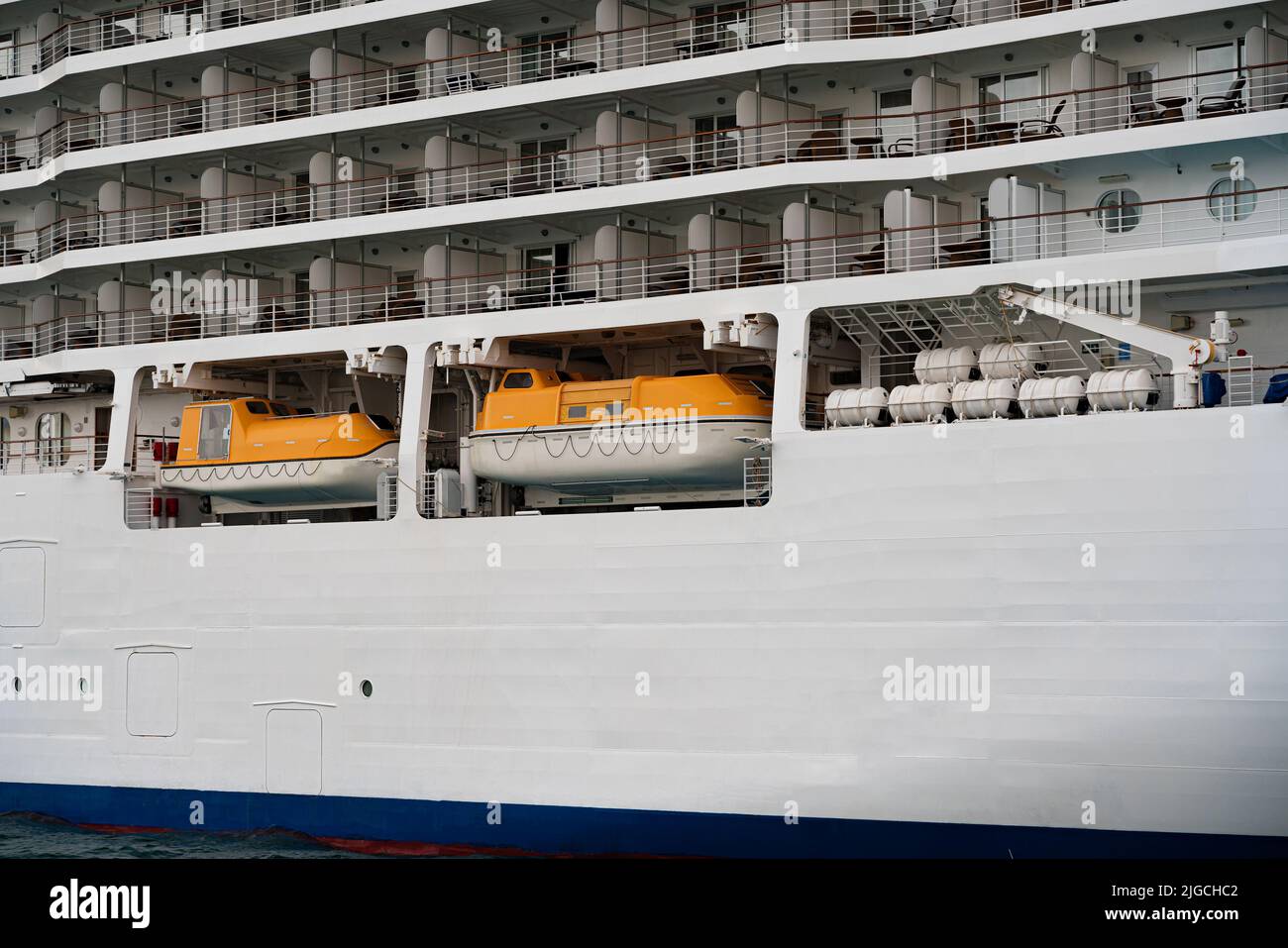Rescue boat deck on the starboard side of the cruise ship Stock Photo ...