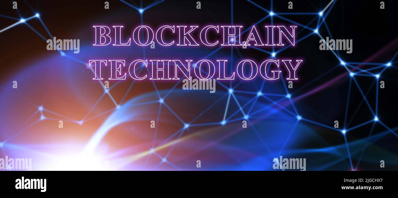 Abstract science and technology background text blockchain technology ...