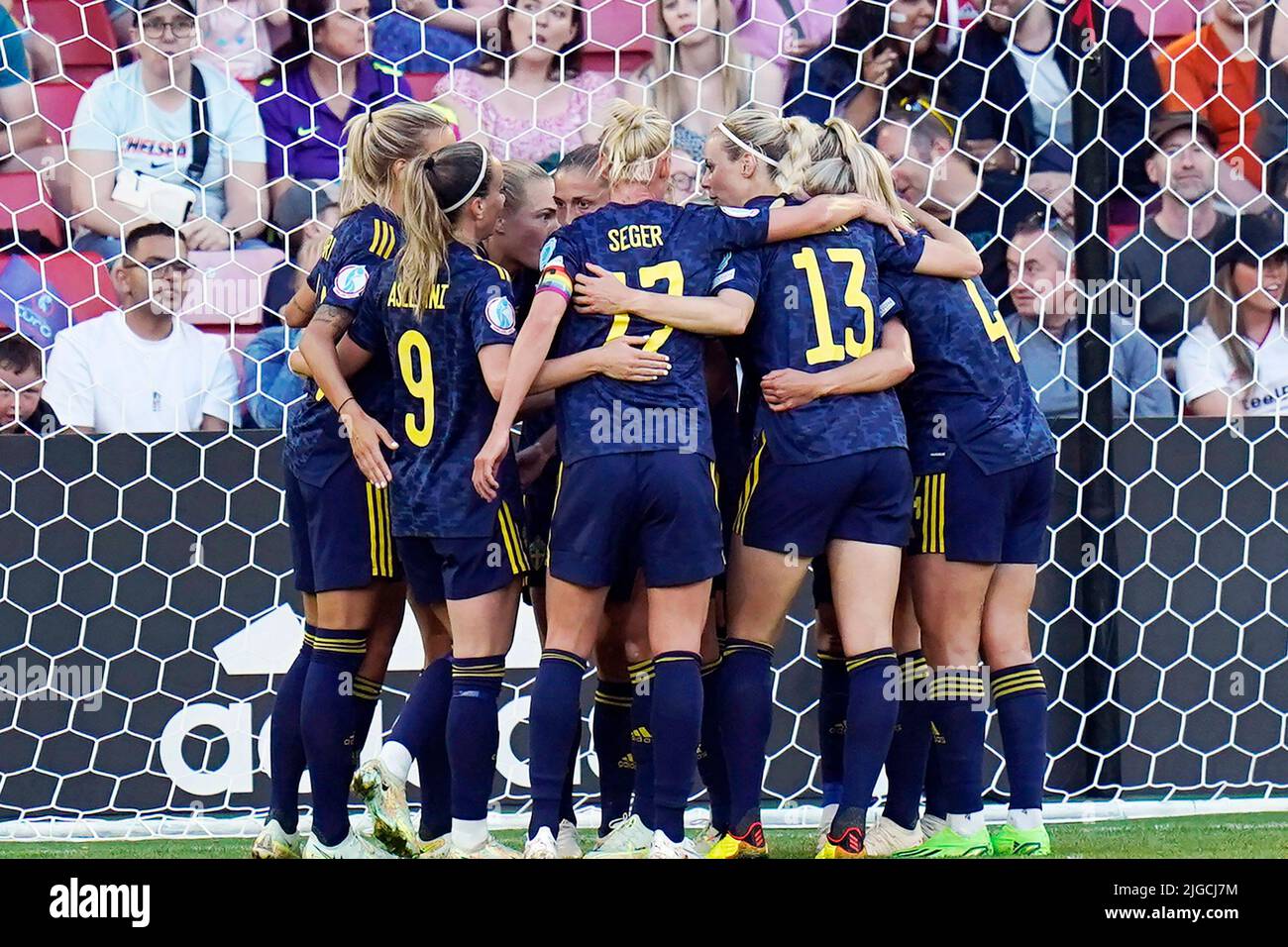 Sweden's Jonna Andersson (hidden from view) celebrates scoring her side ...
