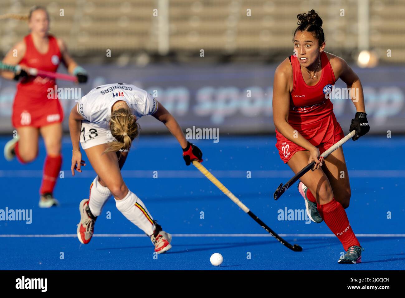 AMSTERDAM - Alix Gerniers (BEL,L) duels with Paula Valdivia (CHI ...