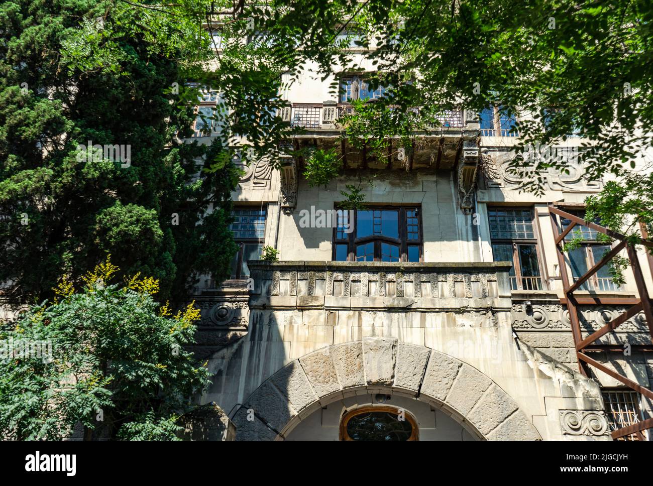 Exterior decoration of buildings in Old Tbilisi, travel landmarks in ...