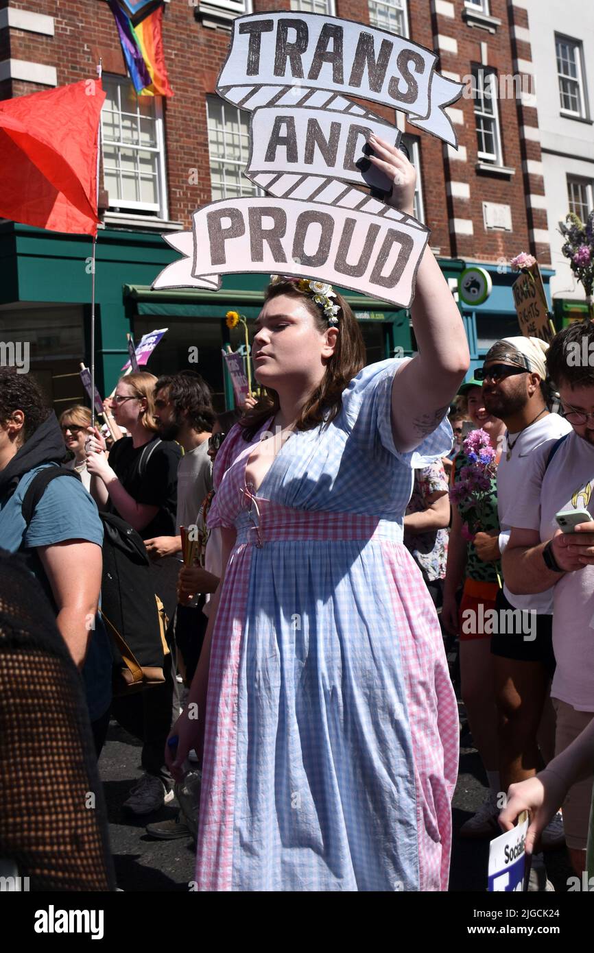 London, UK. 9th July, 2022. Trans rights now protest march through Soho ...