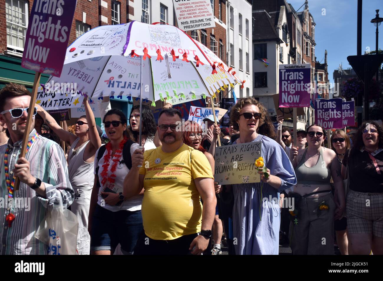 London, UK. 9th July, 2022. Trans rights now protest march through Soho ...