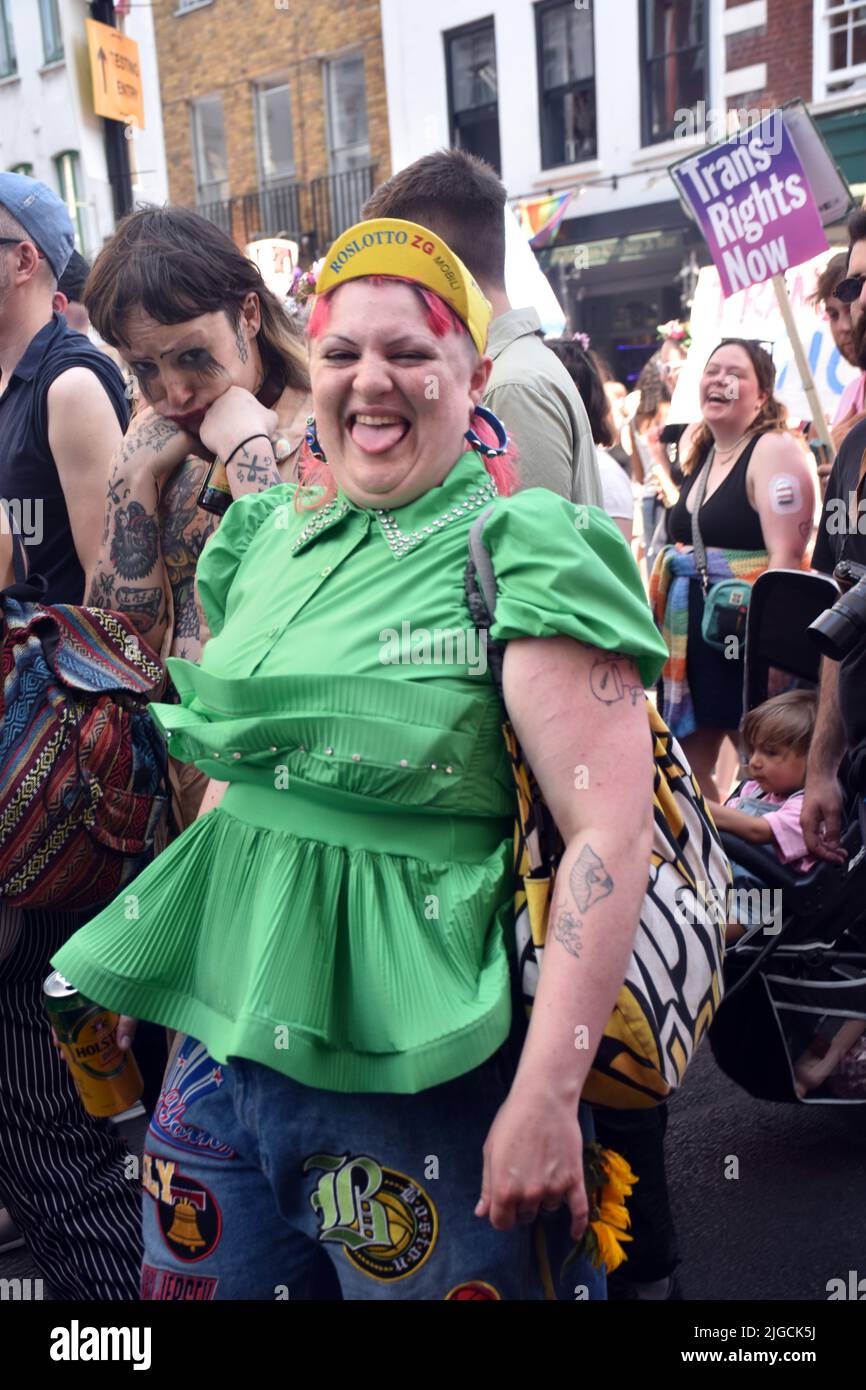 London, UK. 9th July, 2022. Trans rights now protest march through Soho ...