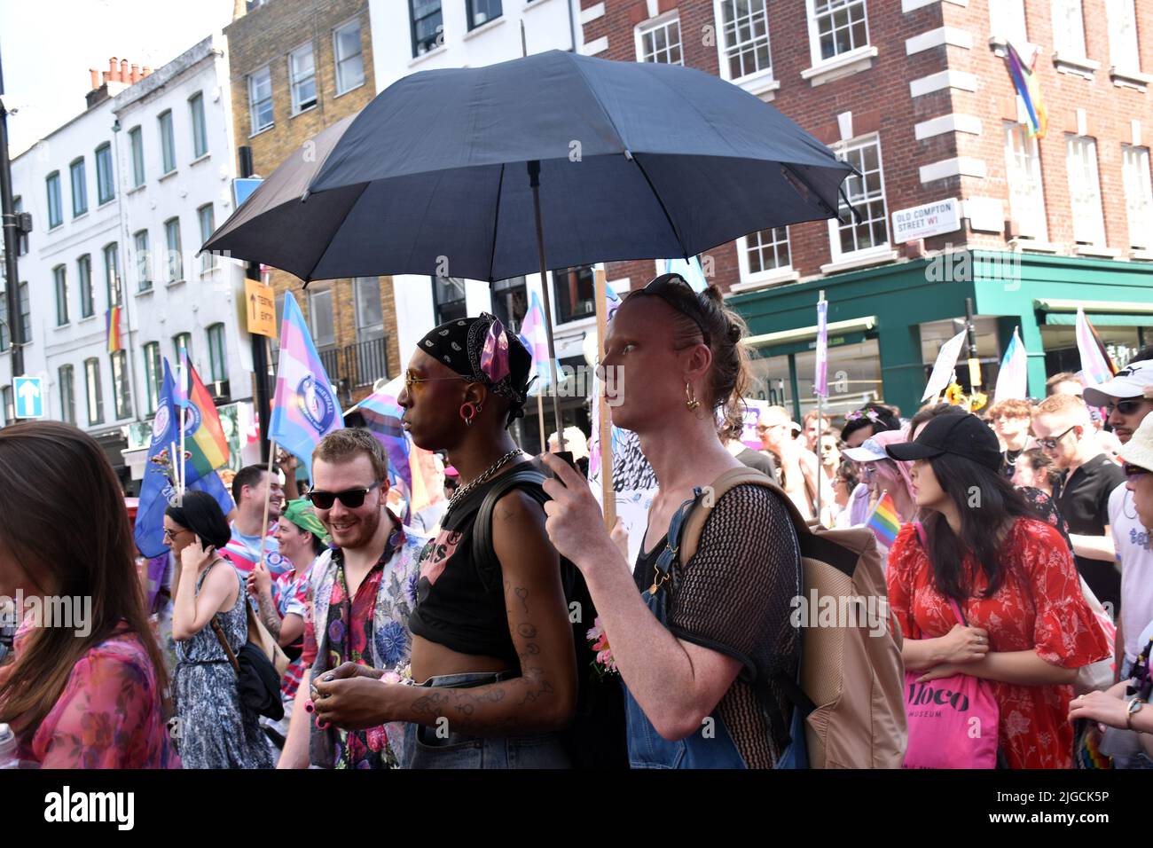 London, UK. 9th July, 2022. Trans rights now protest march through Soho ...