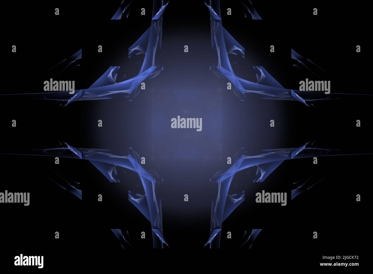 Digital Render Fractal Showing Rotational Symmetry And Flowing Blue