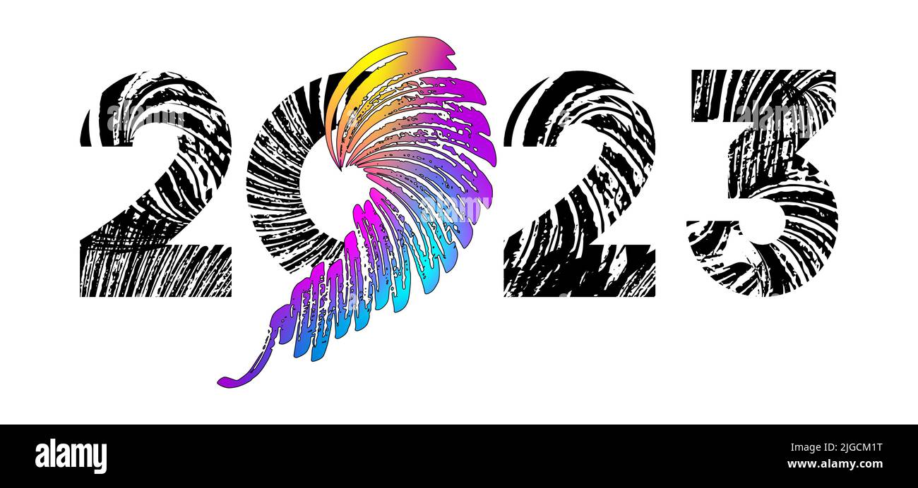 Decorative 2023 calendar header. Unusual experimental paint brush ...