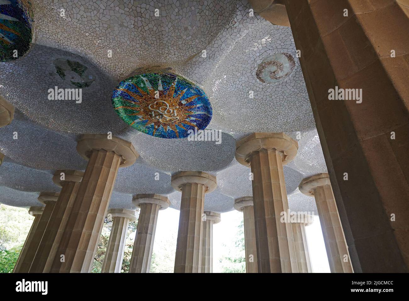 Mosaic art by Antoni Gaudi at Park Guell in Barcelona Stock Photo - Alamy