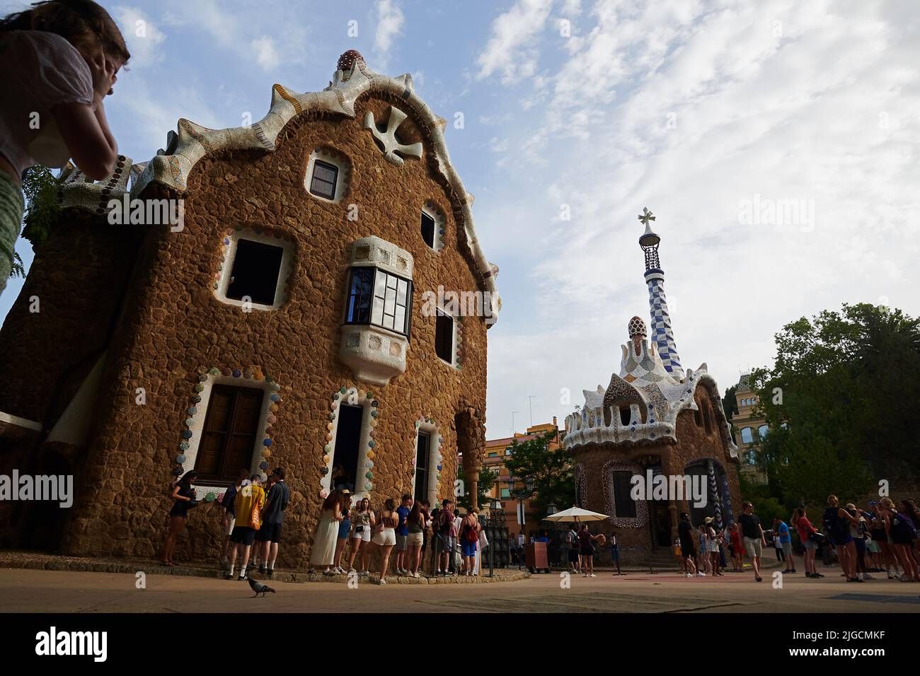 Tower at Park Guell designed by Antoni Gaudi in the city centre of ...