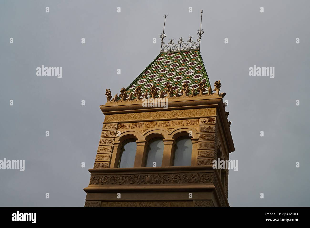 Tower at Park Guell designed by Antoni Gaudi in the city centre of ...