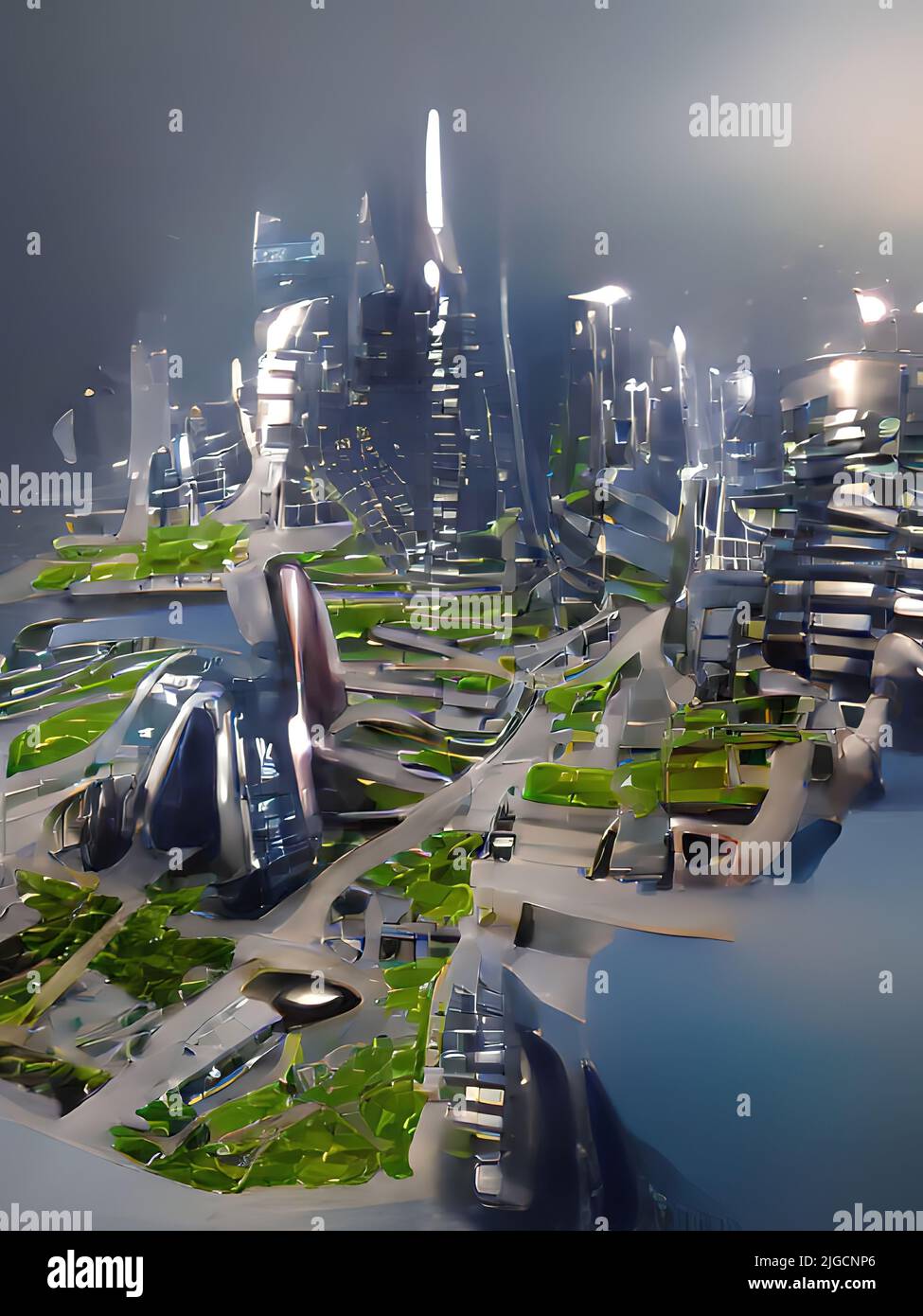 painting of a virtual city in the future Stock Photo - Alamy