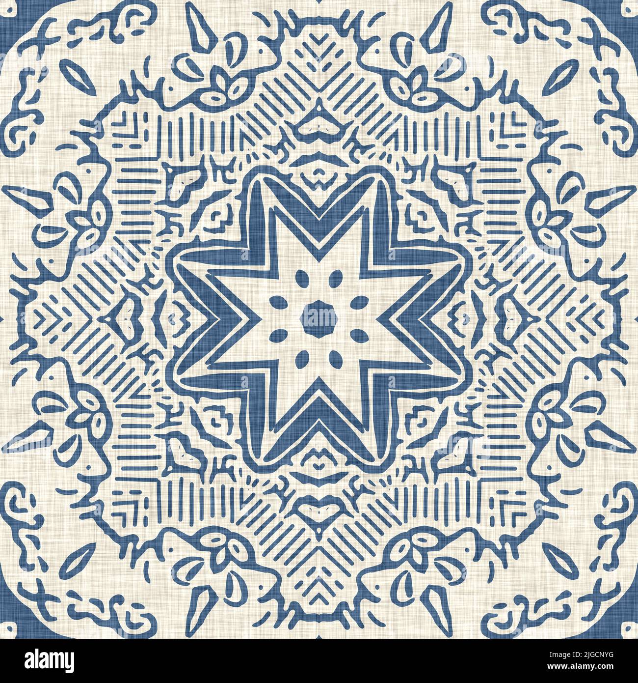 French blue linen effect geometric pattern. Classic 2 tone European ...