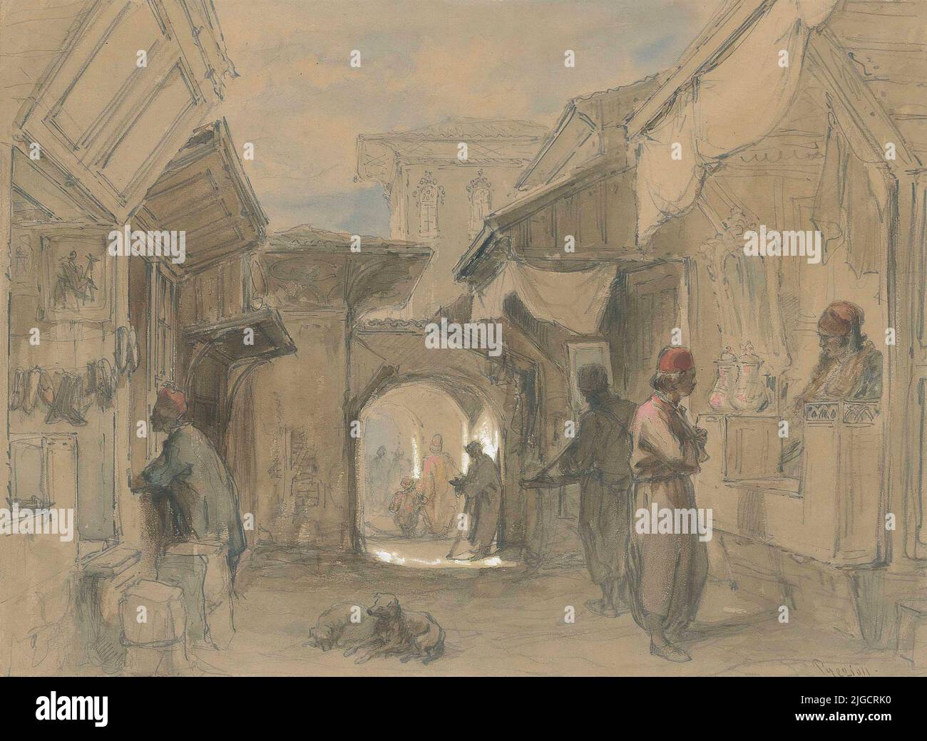 A Bazaar in Constantinople, 19th century painting by Amedeo Preziosi ...
