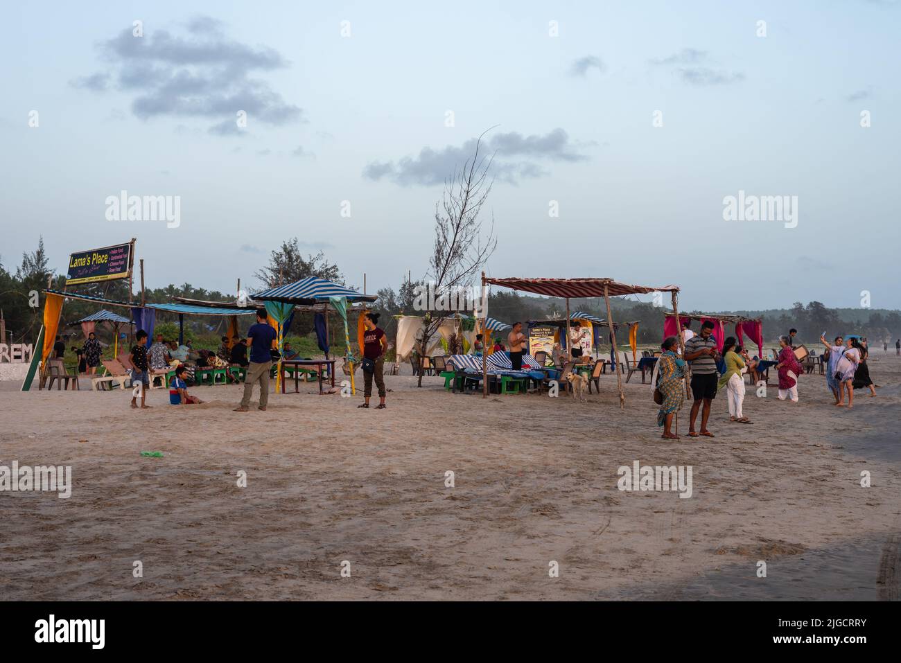 Mandrem Beach, Goa India March 2 2022: Tourists and families relaxing ...