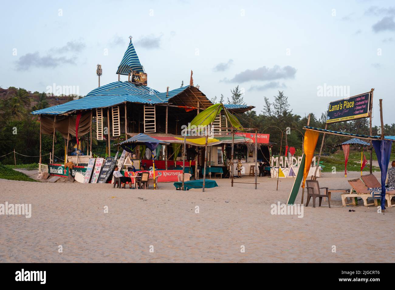 Mandrem Beach, Goa India March 2 2022: Tourists and families relaxing ...