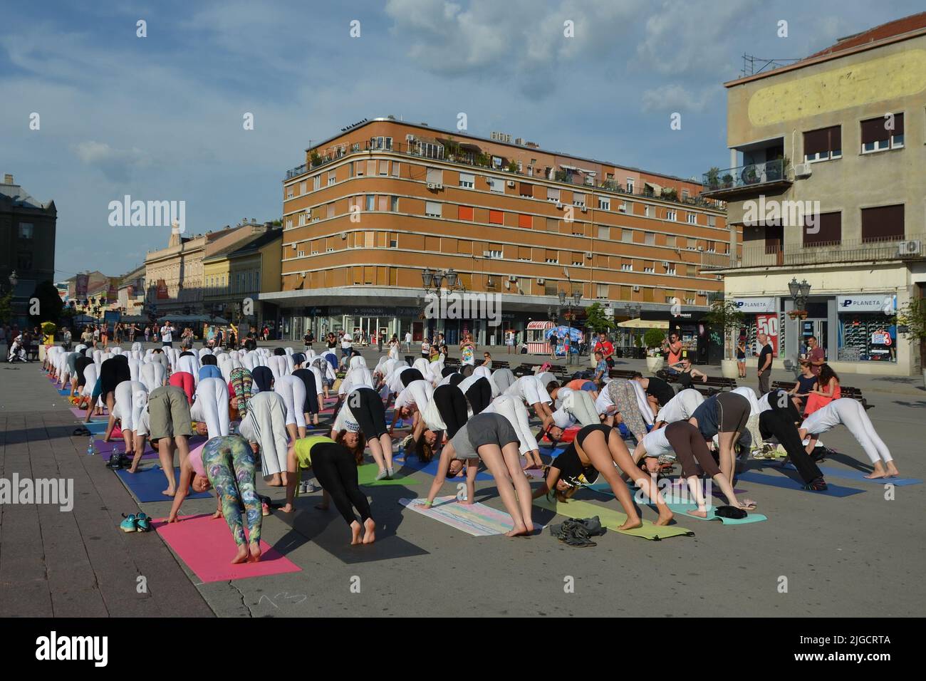 Novi Sad, Serbia, July 4th 2015.- People participate in a yoga event in ...
